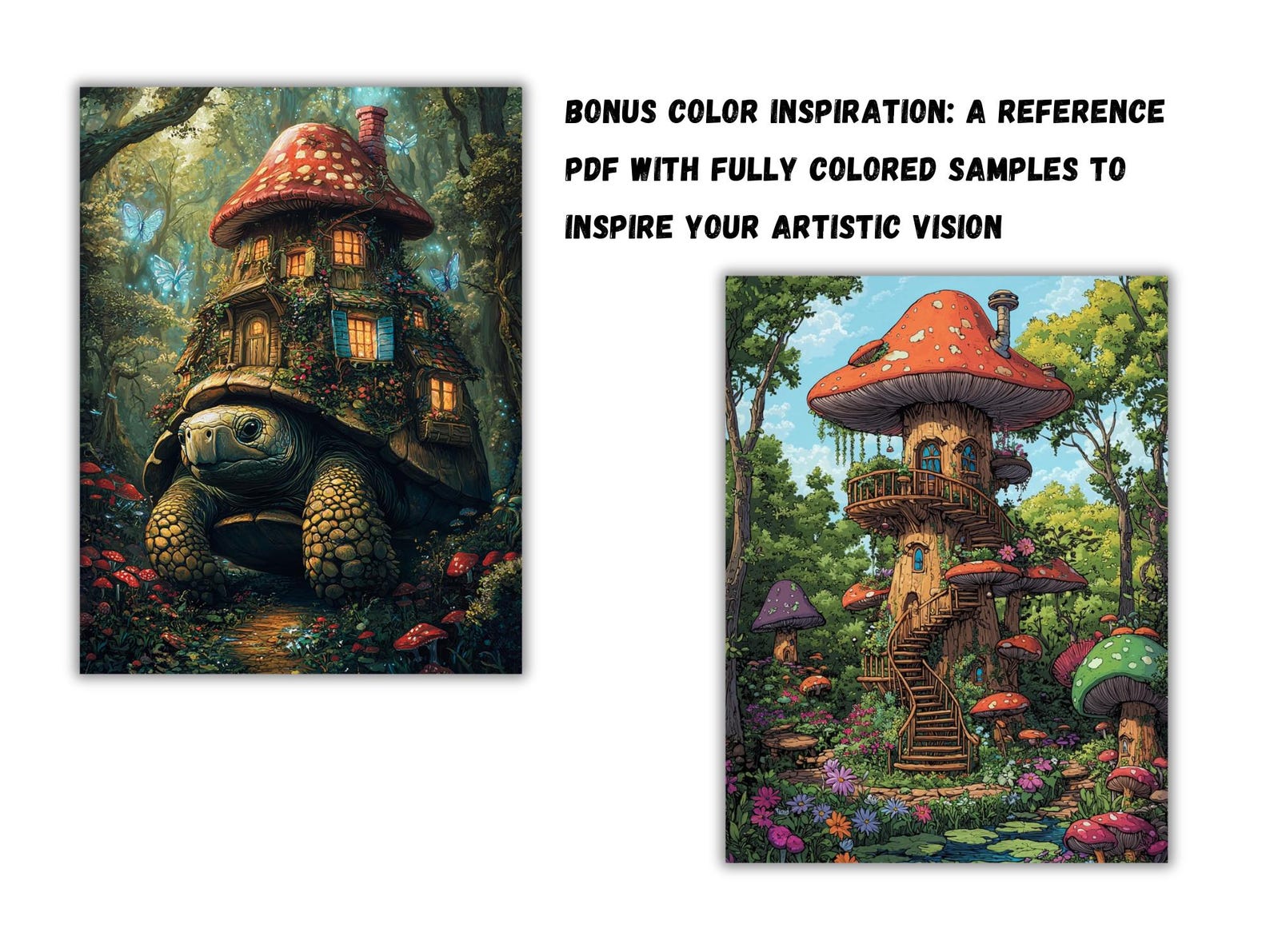 Magical Mushroom House Coloring Book for All Ages | Black & White ...