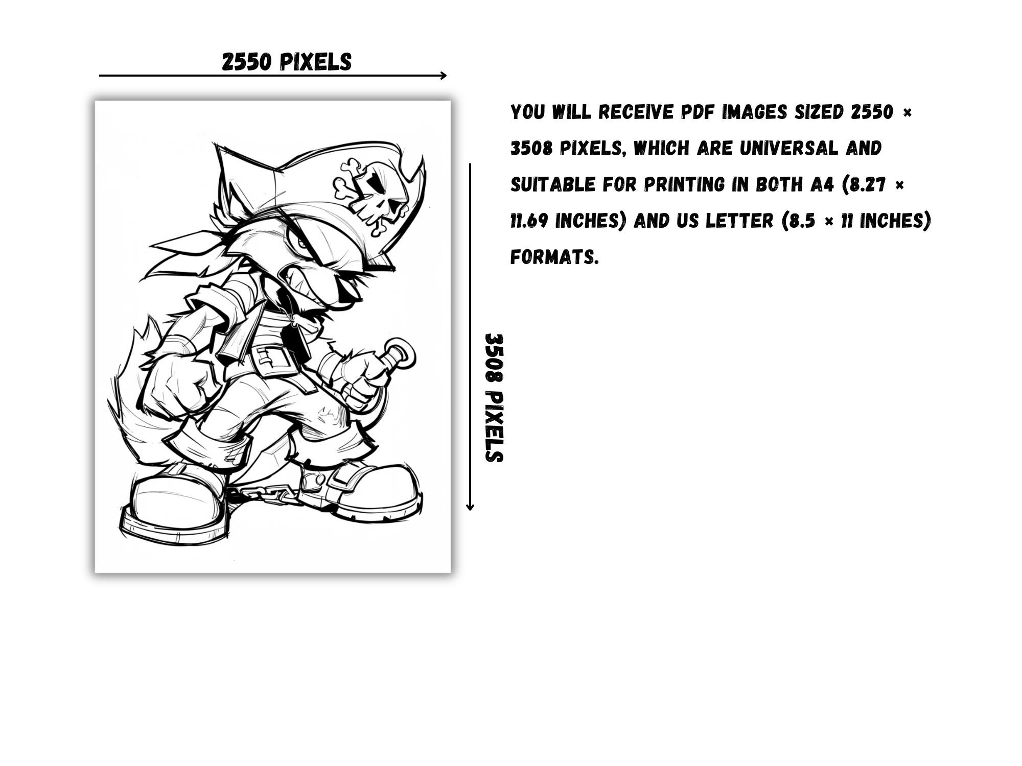Chibi Pirate Animals Coloring Book - 86 Cartoon Sketches, Printable PDF ...