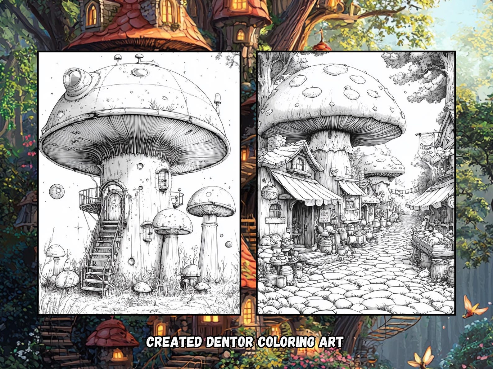 Magical Mushroom House Coloring Book for All Ages | Black & White ...