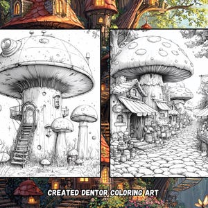 Magical Mushroom House Coloring Book for All Ages | Black & White ...
