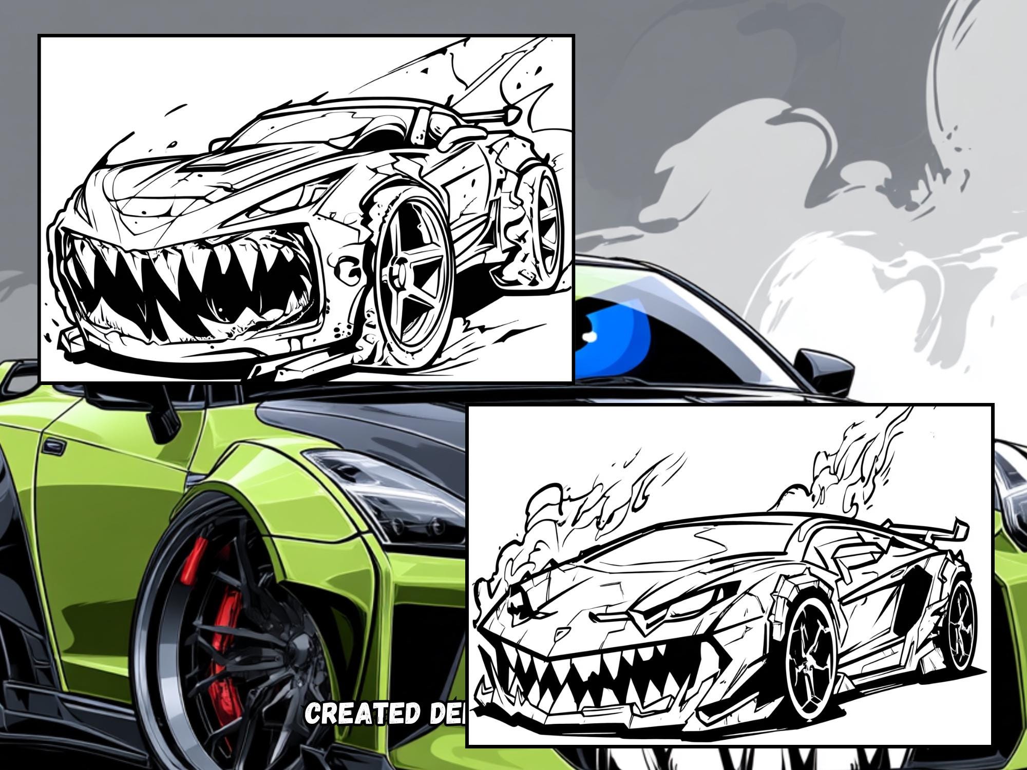 Cartoon Monster Car Coloring Book - 72 Pages of Epic Monster Vehicles ...