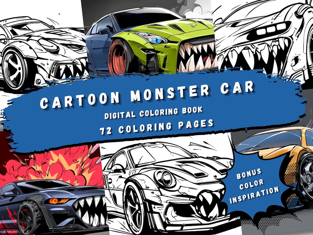Cartoon Monster Car Coloring Book - 72 Pages of Epic Monster Vehicles ...