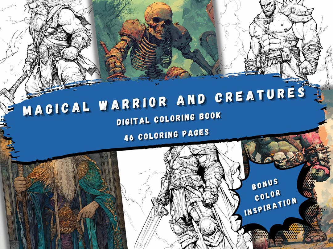 Magical Warrior and Creatures Coloring Book | 46 Detailed Illustrations ...