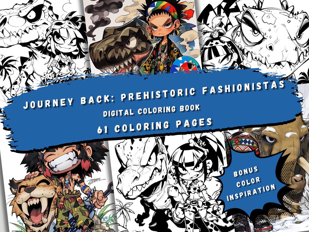 Chibi Prehistoric Coloring Pages – Cavemen, Dinosaurs, Mammoths (PDF ...