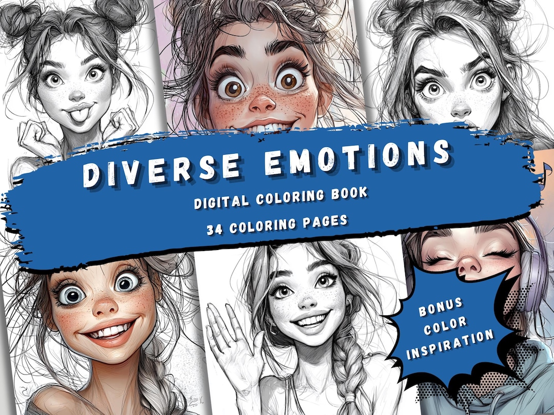 Diverse Emotions Coloring Book for Adults & Kids | Expressive Girls ...