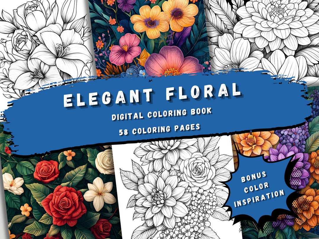 Anti-stress Floral Coloring Book | 58 Detailed Flower Designs | Digital ...