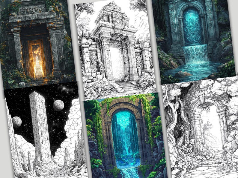 Mysterious Portals Coloring Book | 33 Fantasy Landscapes | Digital PDF ...