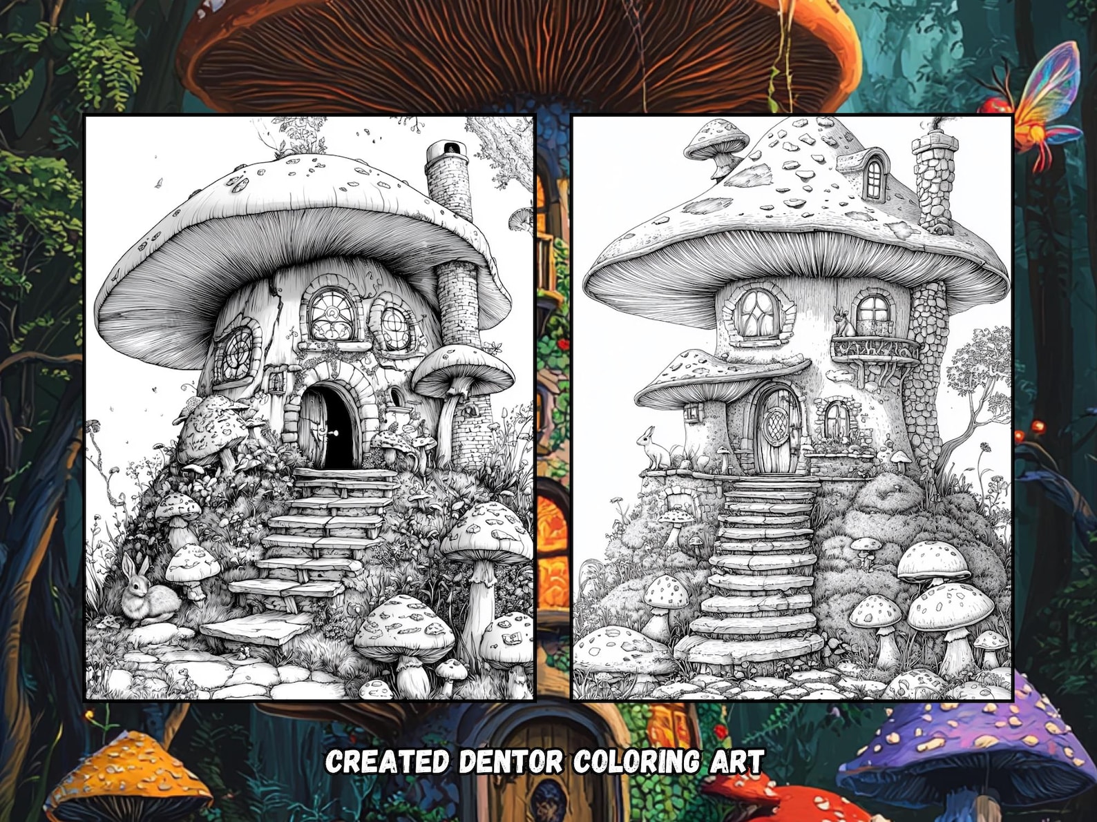 Magical Mushroom House Coloring Book for All Ages | Black & White ...