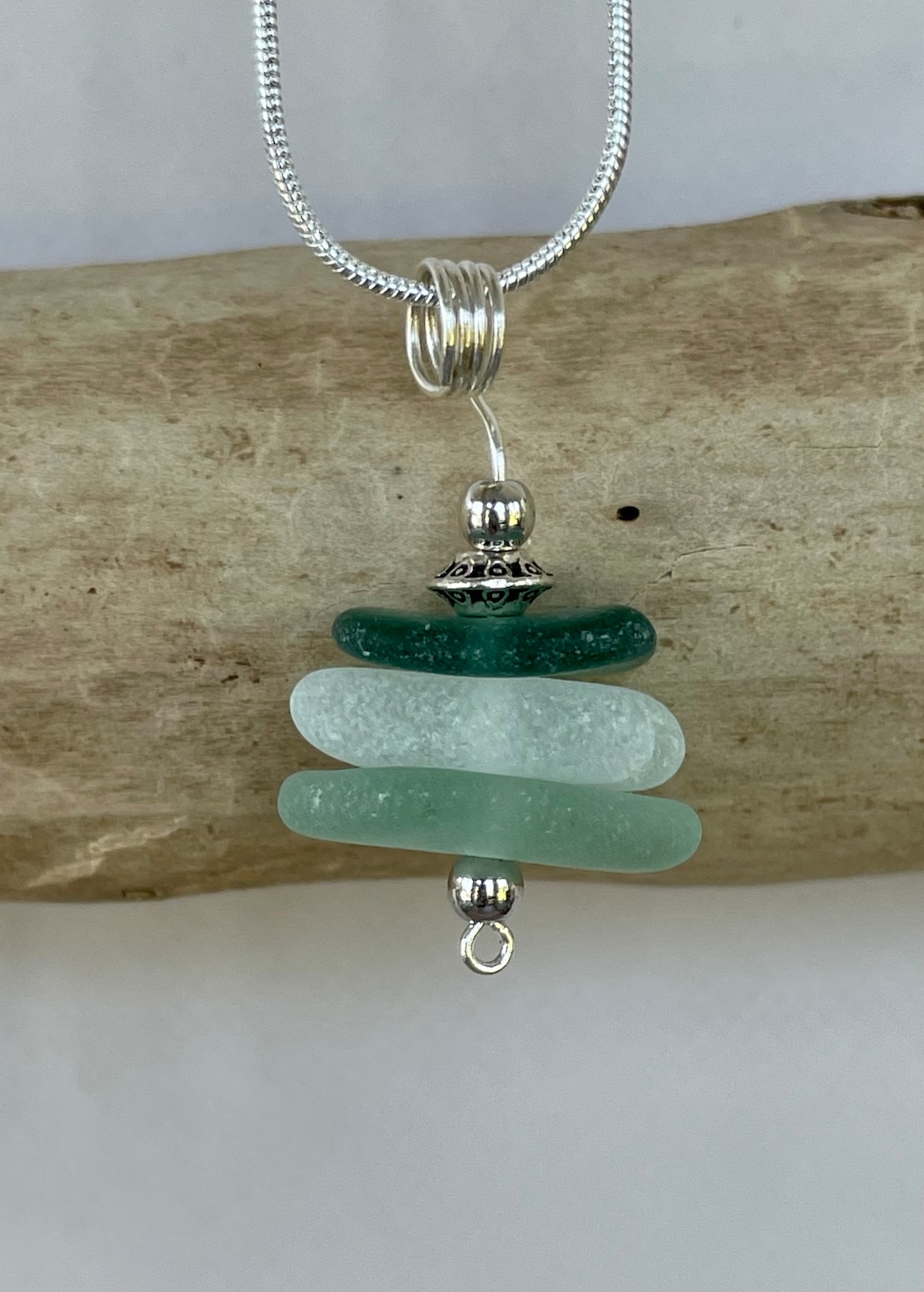 Teal Genuine Sea Glass Necklace, Stacked Sea Glass Necklace, Sea Foam ...