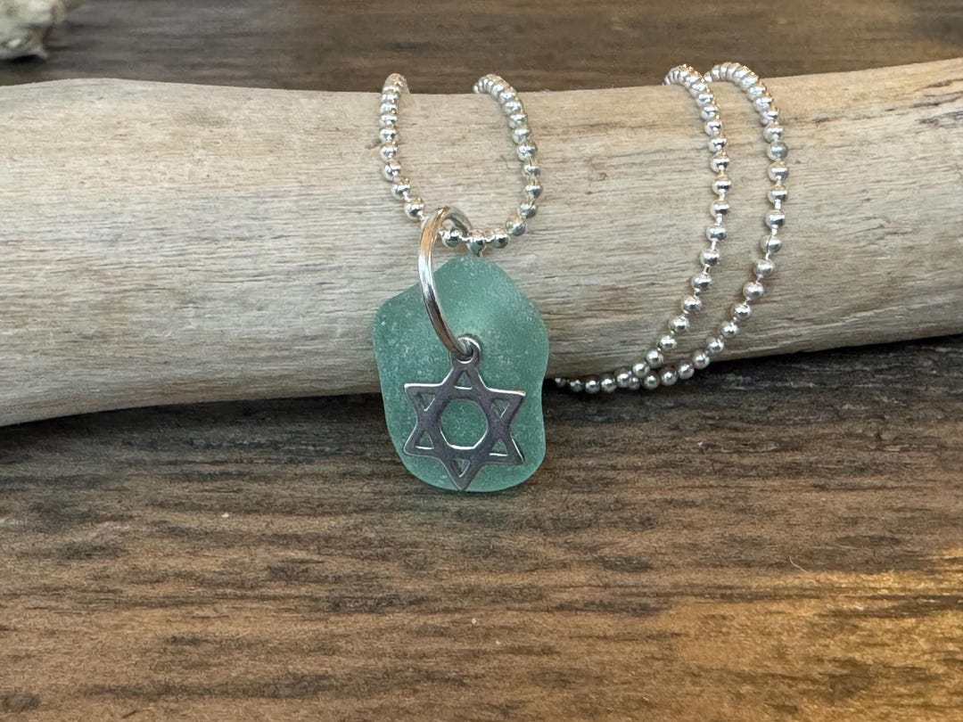 Seafoam Sea Glass Star of David Necklace - Jewish Star Charm - Etsy