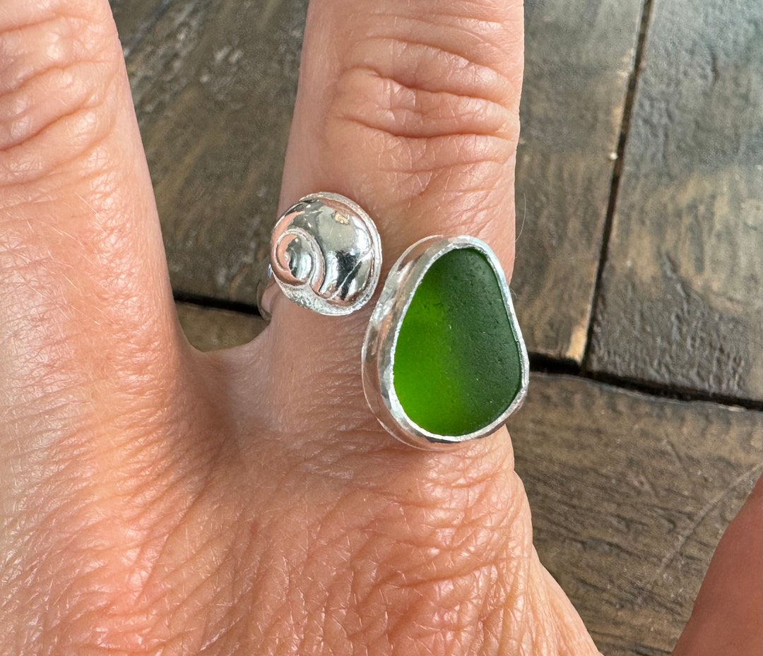 Sea Glass Ring With Sterling Silver Shell Detail. Sterling Silver Sea ...