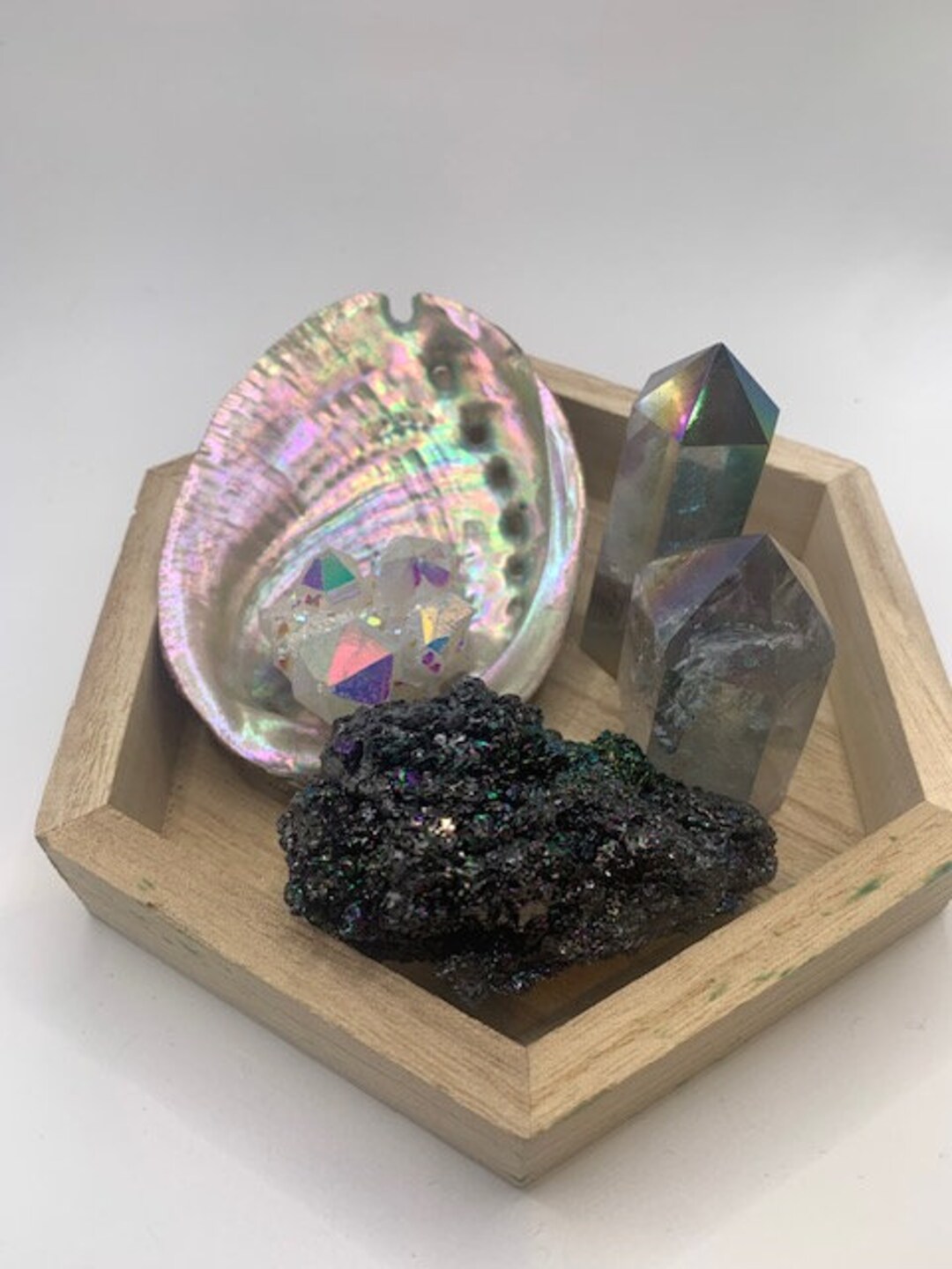 Crystal Garden With Abalone, Angel Aura, Quartz and Carborundum - Etsy