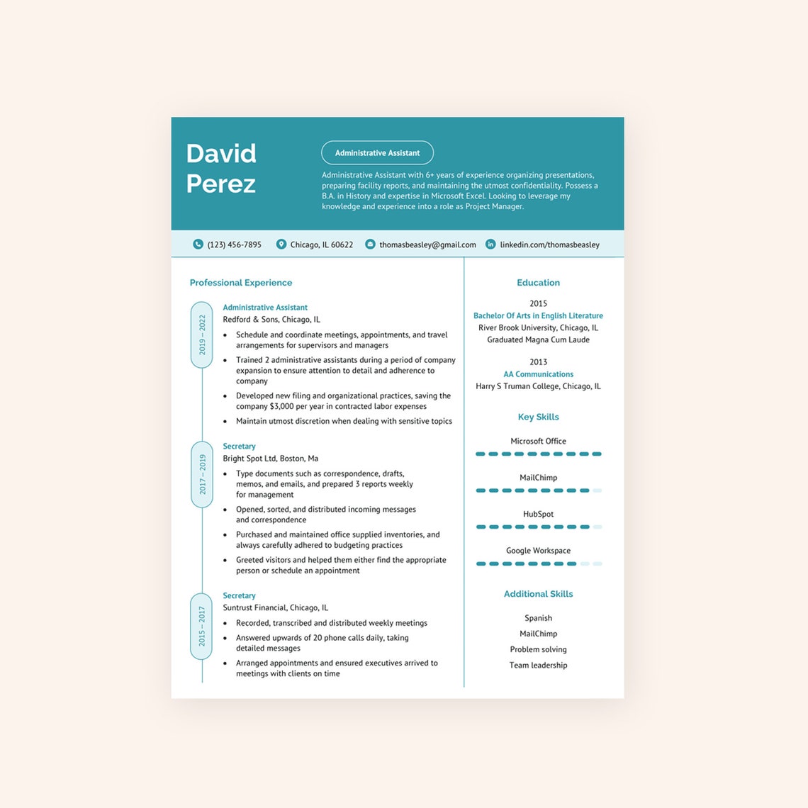 Standard Professional Resume Template Available in 6 Different Colors ...