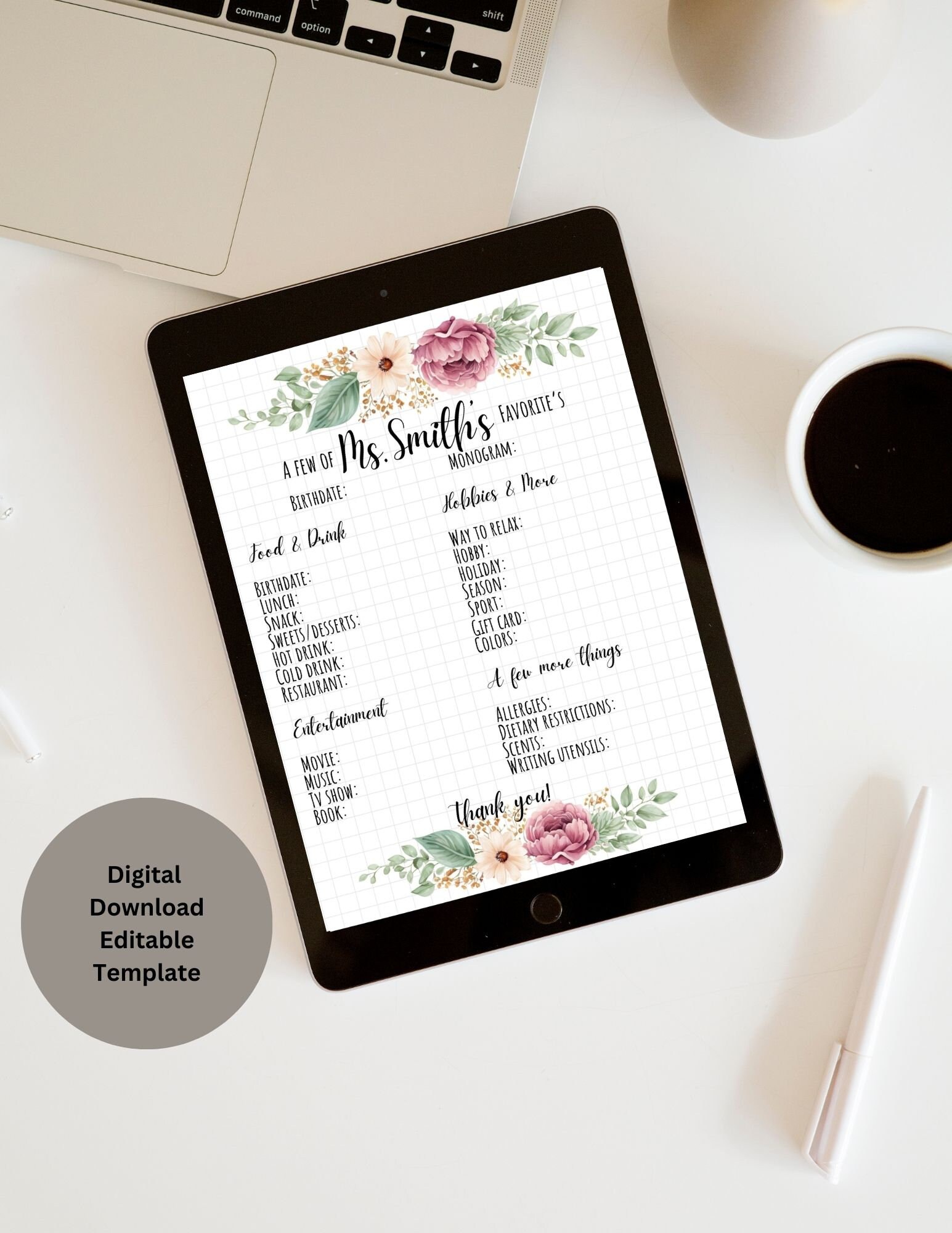 Customizable Teacher Favorite Things Form - Etsy