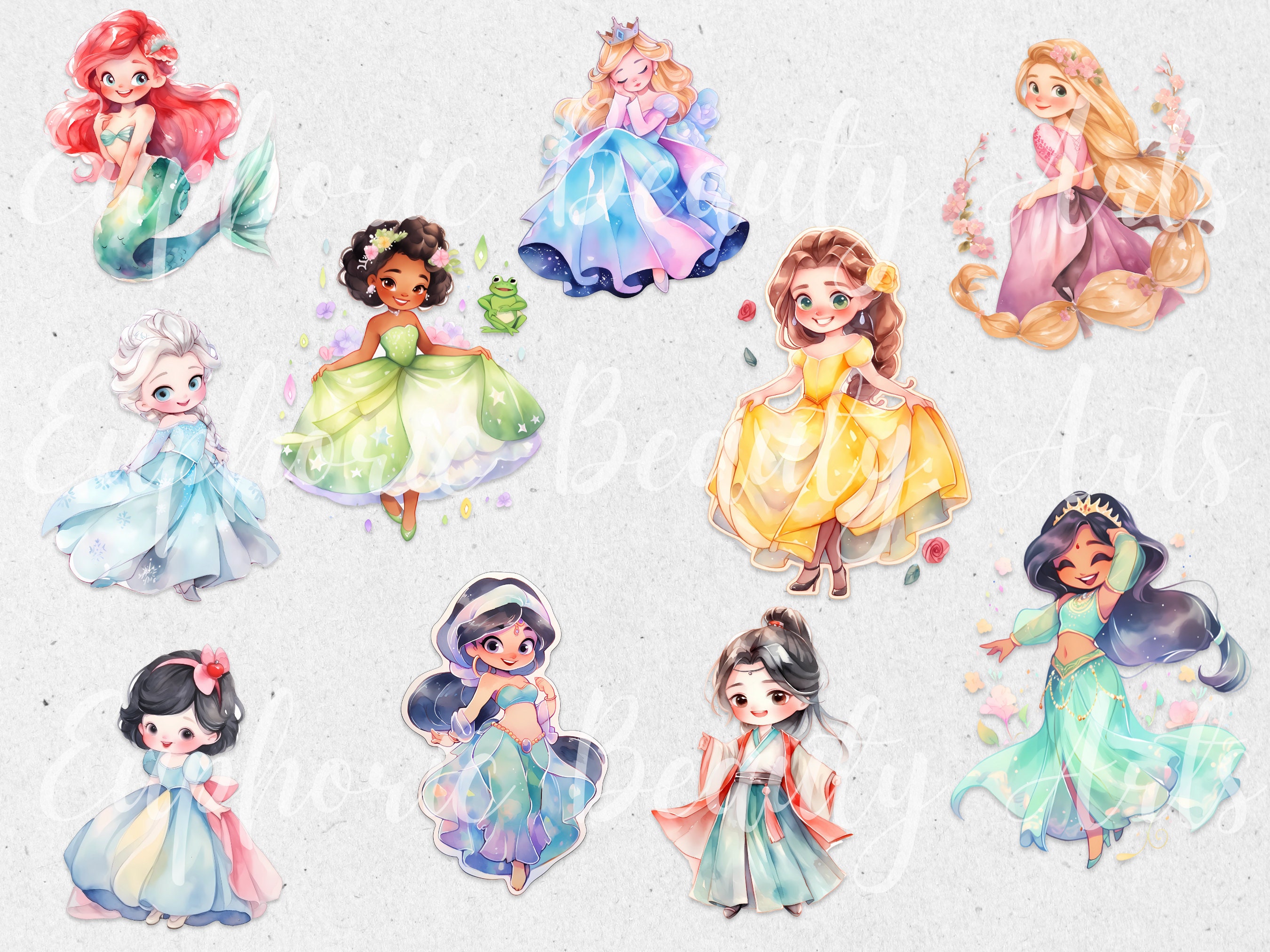 Magical Princess Clipart Bundle Watercolor, Instant Download ...