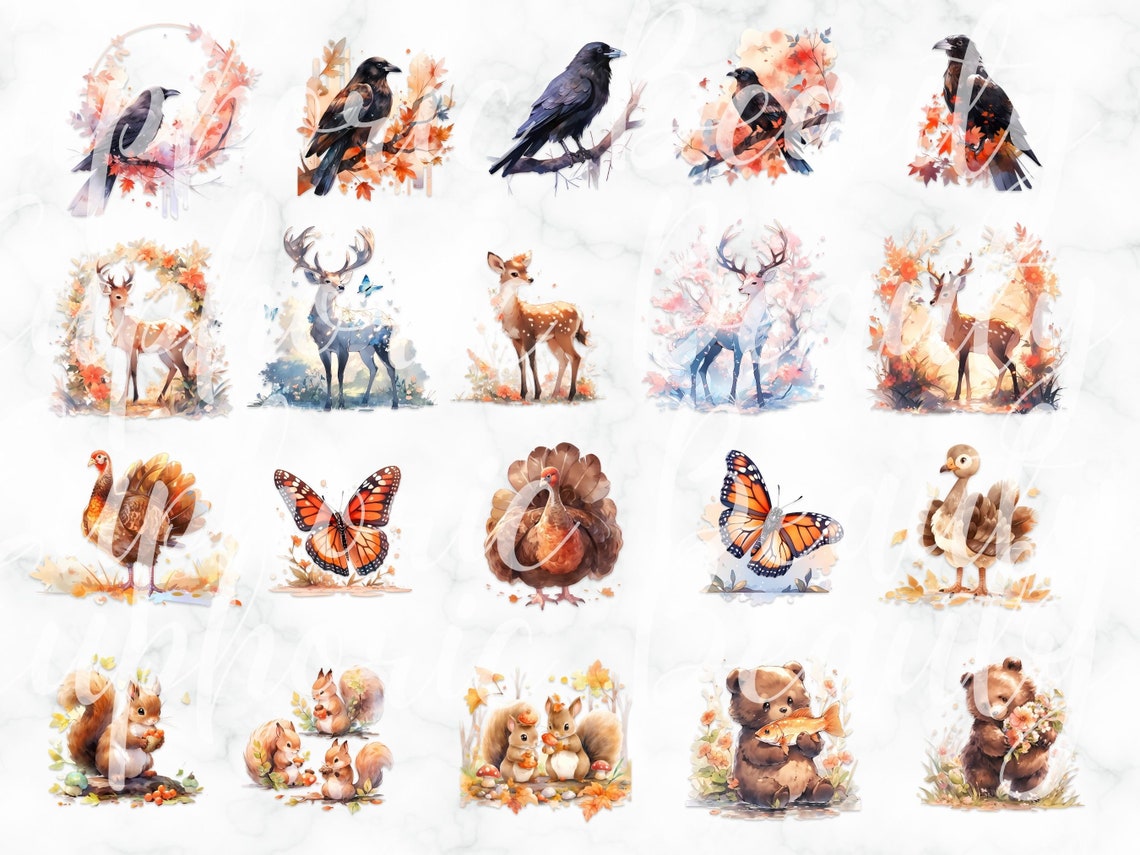 Fall Animals Clipart Turkey Fox Deer Squirrel Hedgehog Autumn - Etsy