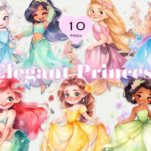 Magical Princess Clipart Bundle Watercolor, Instant Download ...