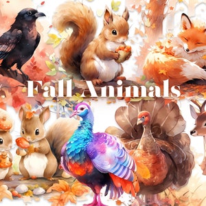 Fall Animals Clipart Turkey Fox Deer Squirrel Hedgehog Autumn Creatures ...