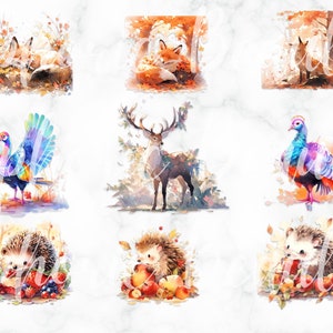 Fall Animals Clipart Turkey Fox Deer Squirrel Hedgehog Autumn Creatures ...