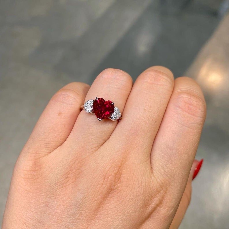 Lab Created Ruby Ring 14k Solid Yellow Gold Ring Heart Shape Ruby Ring ...