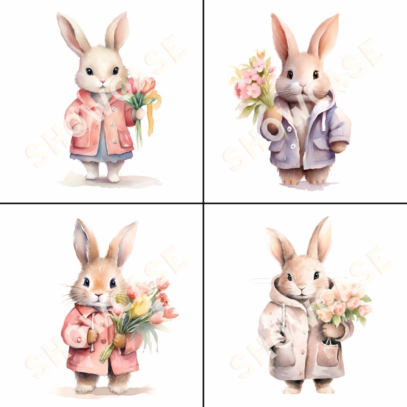 20 Floral Bunny Clipart Bundle PNG & SVG, Nursery Spring Pastel Bundle ...