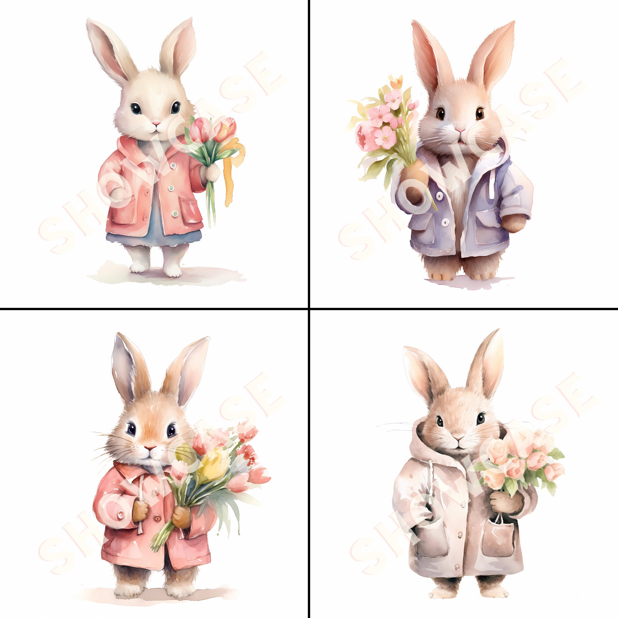 20 Floral Bunny Clipart Bundle PNG & SVG, Nursery Spring Pastel Bundle ...