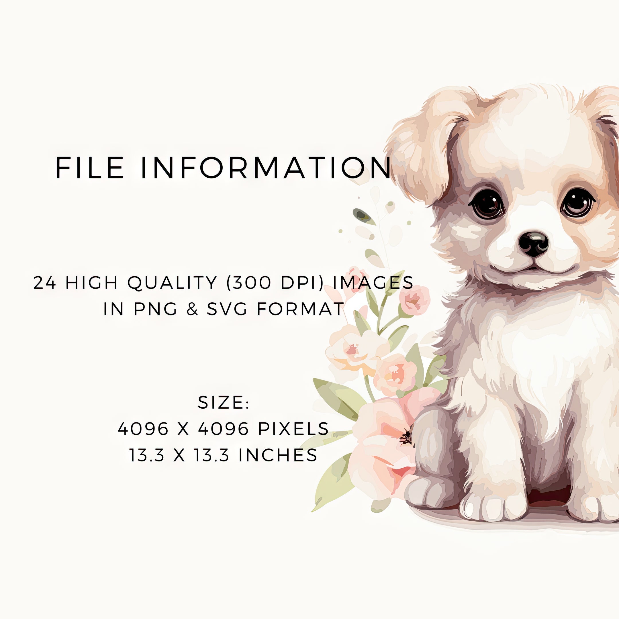 Watercolor Puppies Clipart, Animal PNG & SVG, Cute Floral Dog Clipart ...