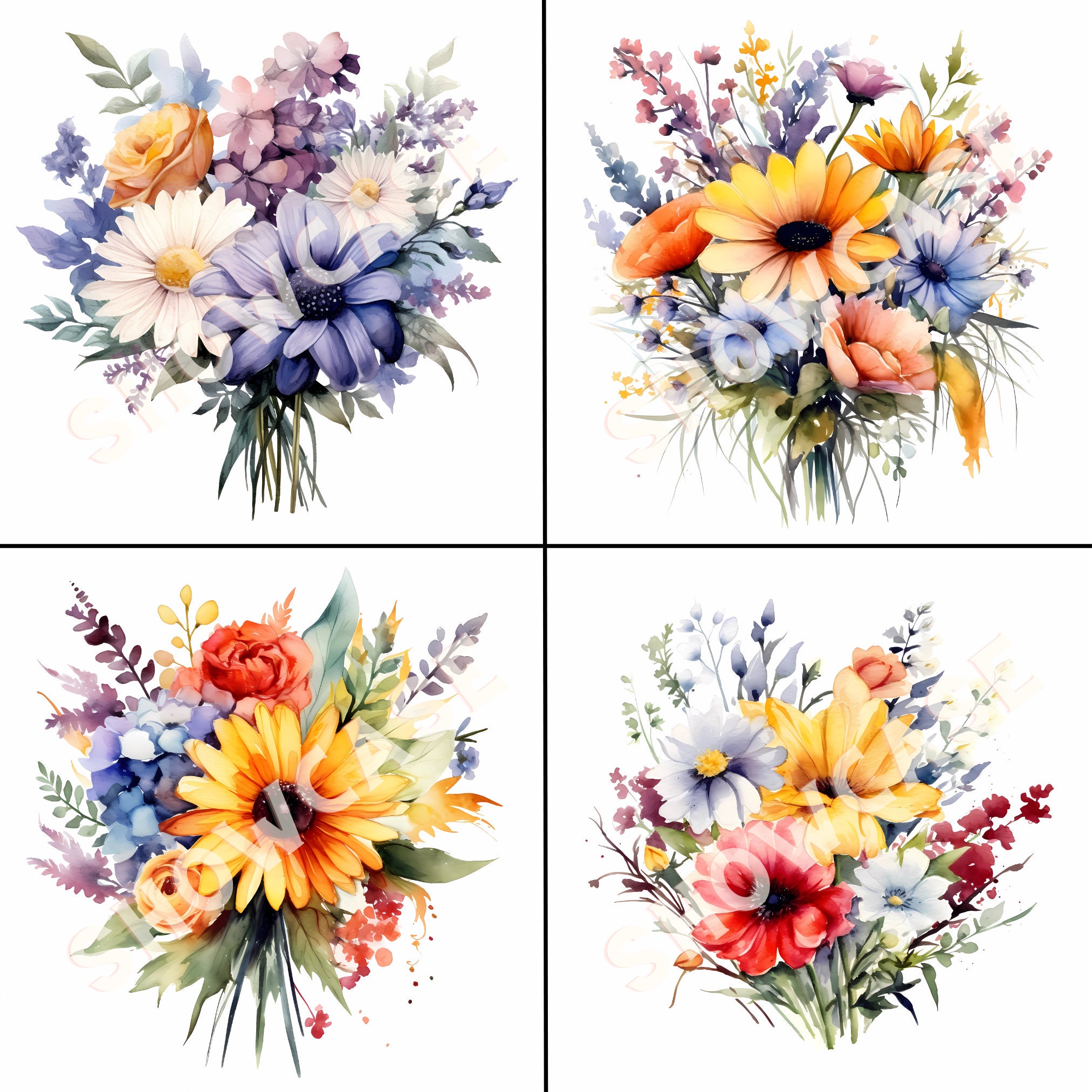 50 Summer Flowers Clipart PNG & SVG Watercolor Floral - Etsy