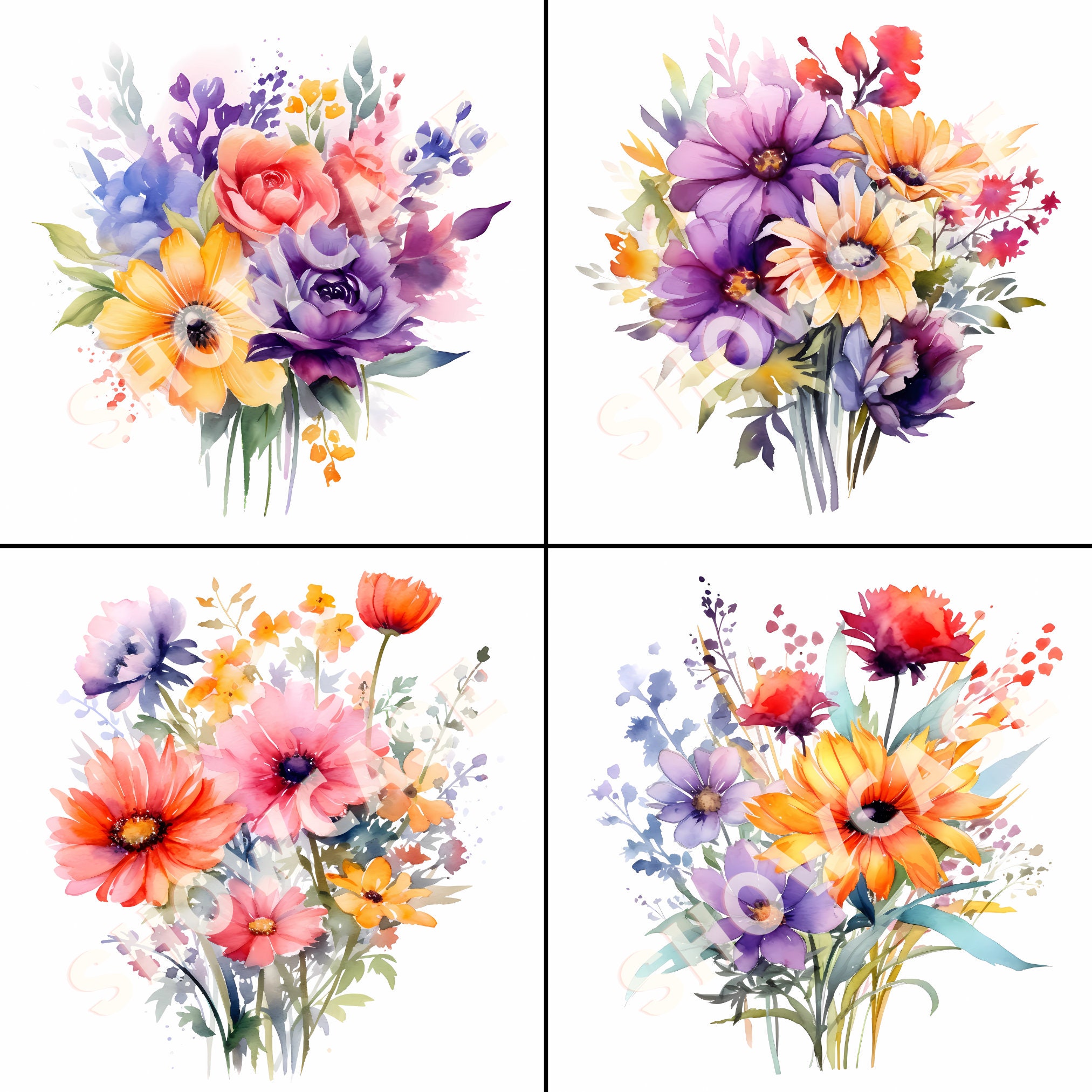 50 Summer Flowers Clipart PNG & SVG Watercolor Floral - Etsy