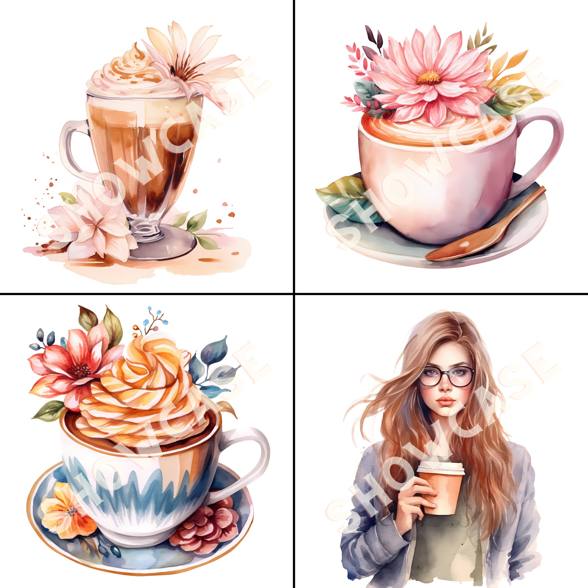 Watercolor Coffee Clip Art PNG & SVG, Coffee Cup Clipart Bundle, Coffee ...