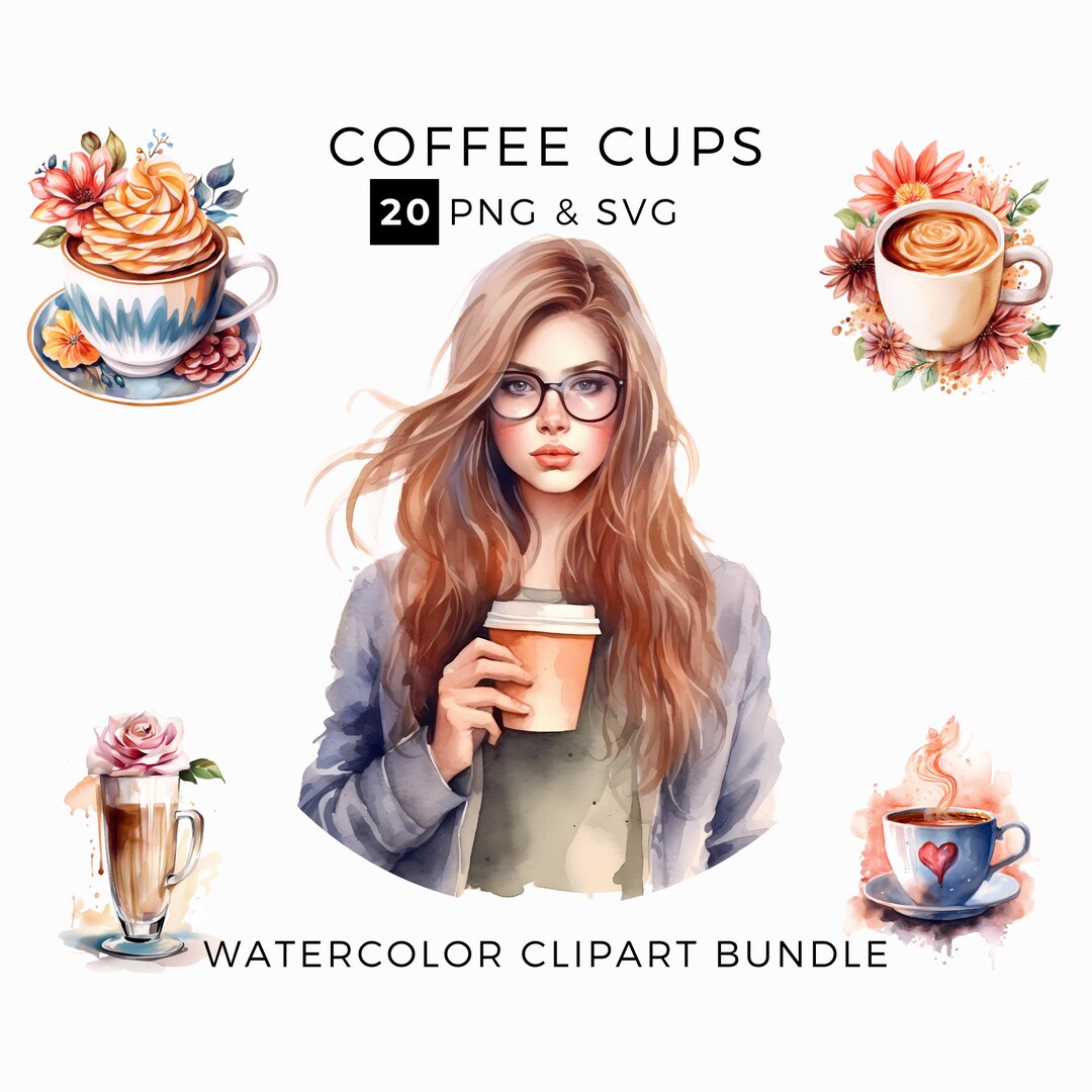 Watercolor Coffee Clip Art PNG & SVG, Coffee Cup Clipart Bundle, Coffee ...