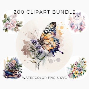 200 PNG & SVG Clipart Megabundle, Wild Floral, Butterfly, Books Digital ...