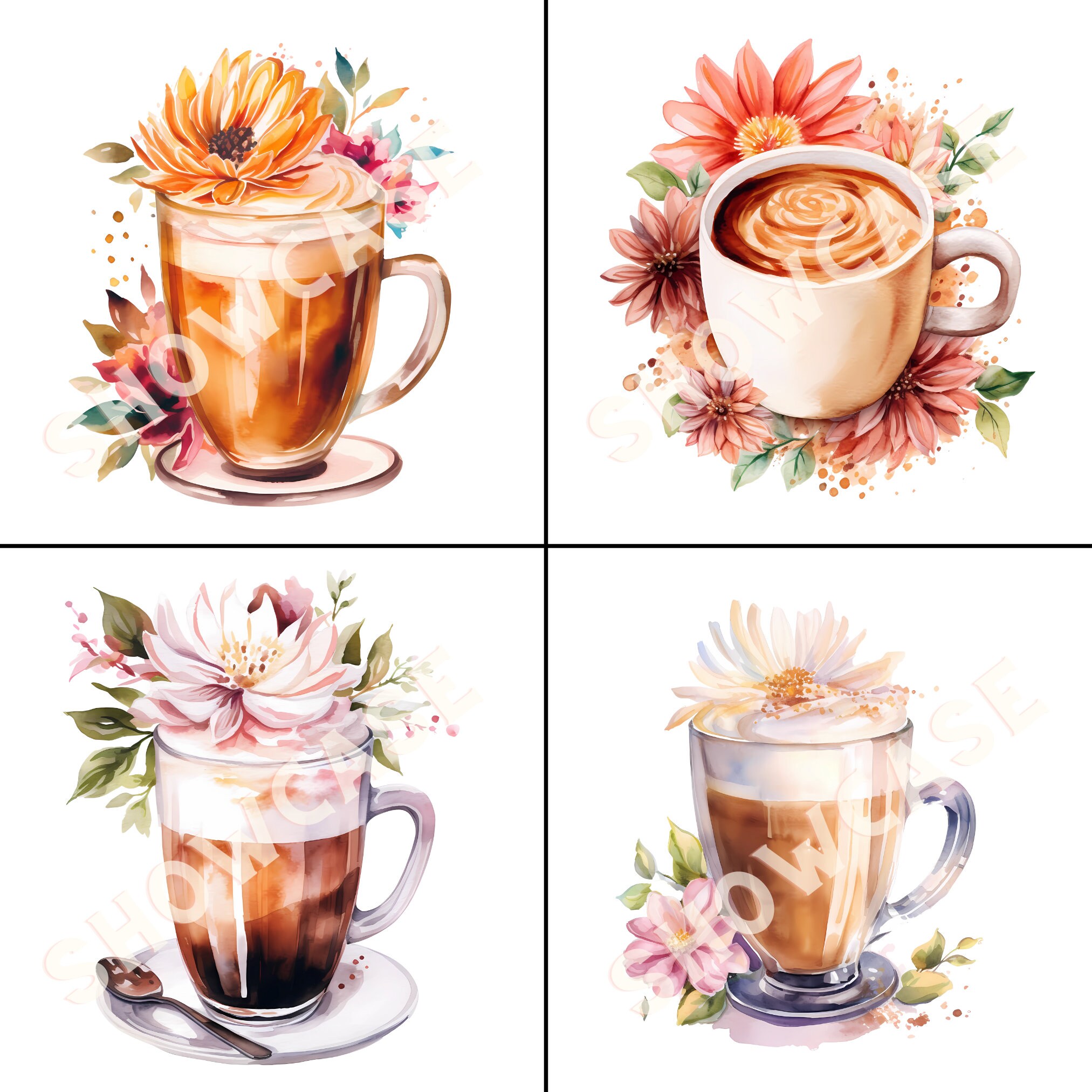 Watercolor Coffee Clip Art PNG & SVG, Coffee Cup Clipart Bundle, Coffee ...