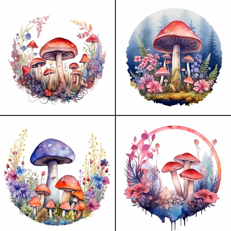 20 Watercolour Magic Mystical Mushrooms Digital Clipart Bundle - Etsy