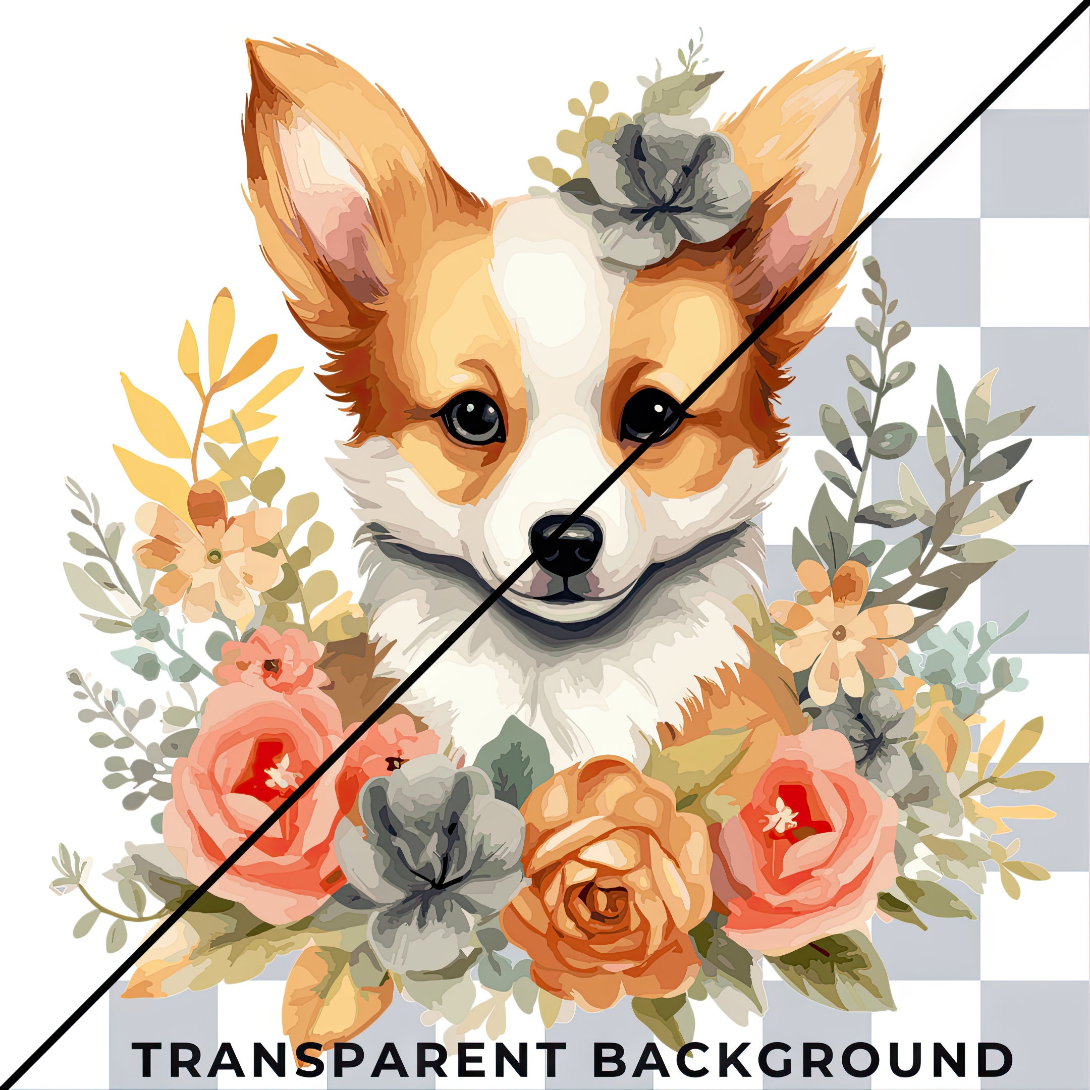 Watercolor Puppies Clipart, Animal PNG & SVG, Cute Floral Dog Clipart ...