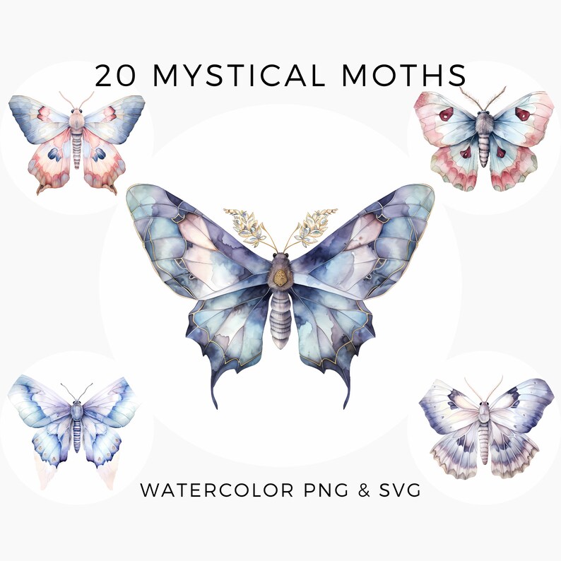 20 Moths PNG & SVG, Watercolor Moth Clipart, Mystical Clipart ...