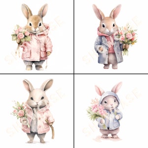 20 Floral Bunny Clipart Bundle PNG & SVG, Nursery Spring Pastel Bundle ...