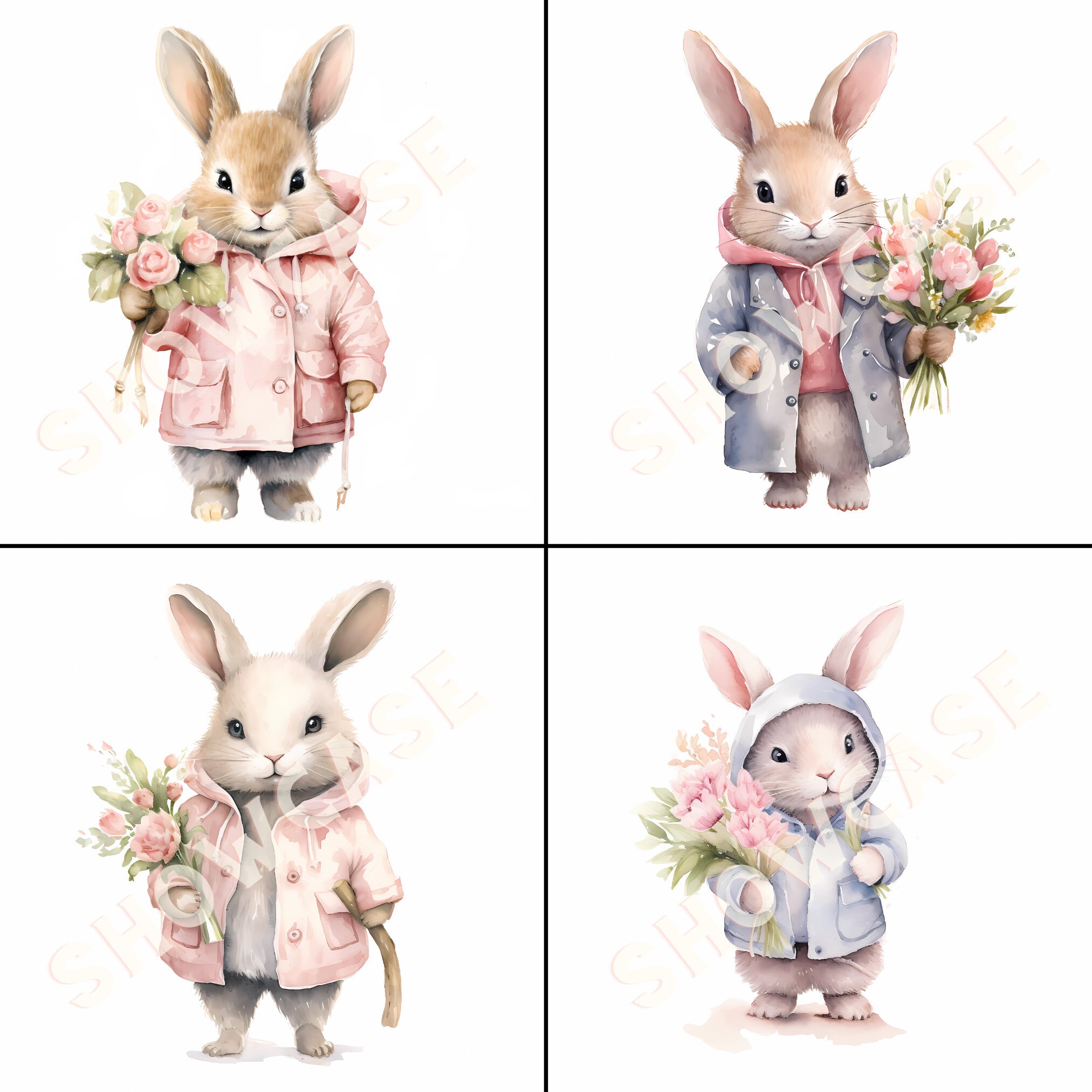 20 Floral Bunny Clipart Bundle PNG & SVG, Nursery Spring Pastel Bundle ...