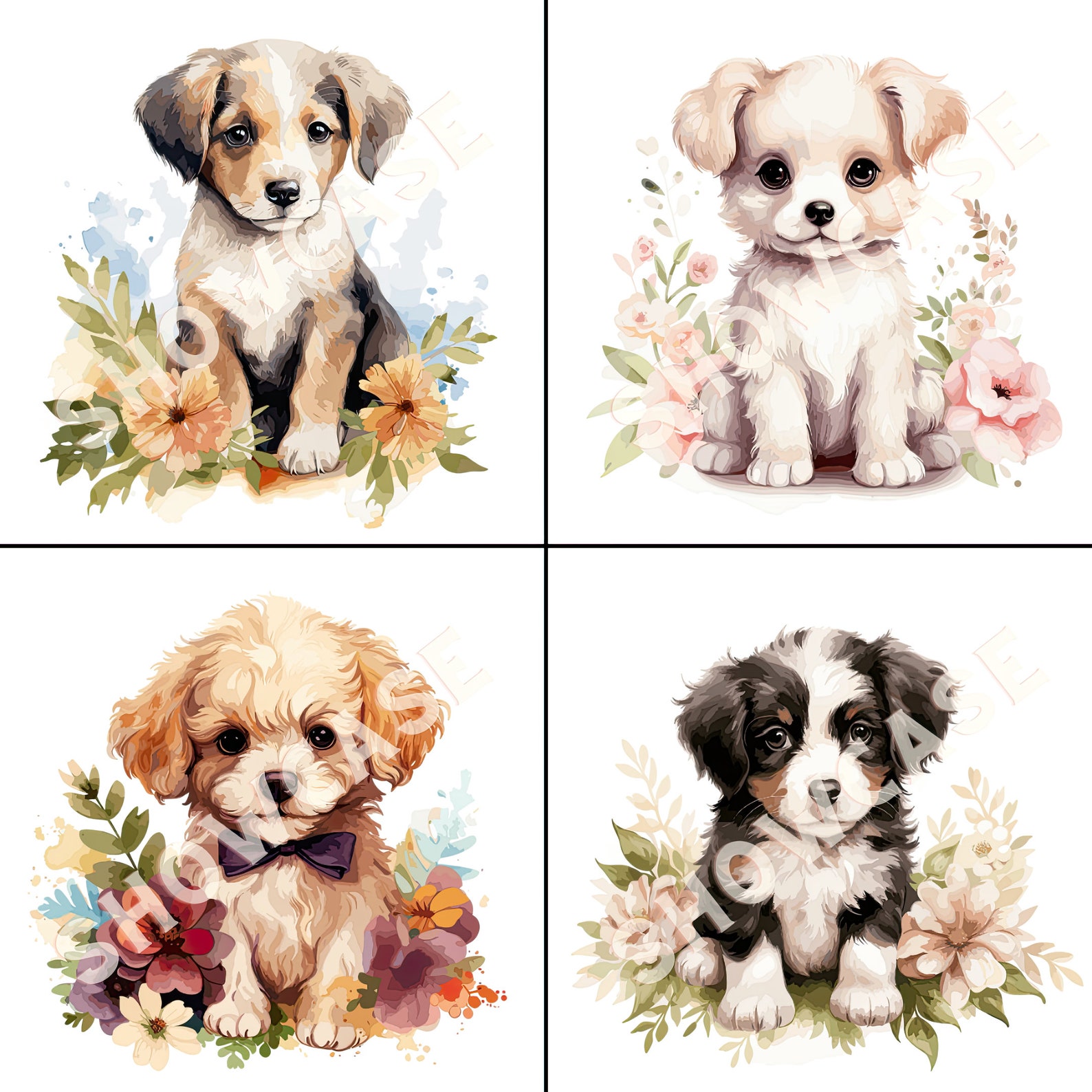 Watercolor Puppies Clipart, Animal PNG & SVG, Cute Floral Dog Clipart ...
