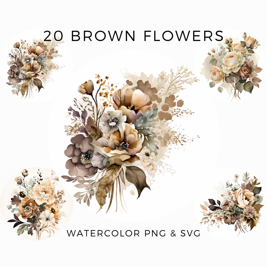 20 Neutral Brown Flowers PNG, Watercolor Floral Clipart Bouquets ...