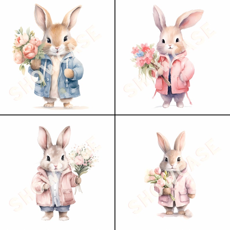 20 Floral Bunny Clipart Bundle PNG & SVG, Nursery Spring Pastel Bundle ...