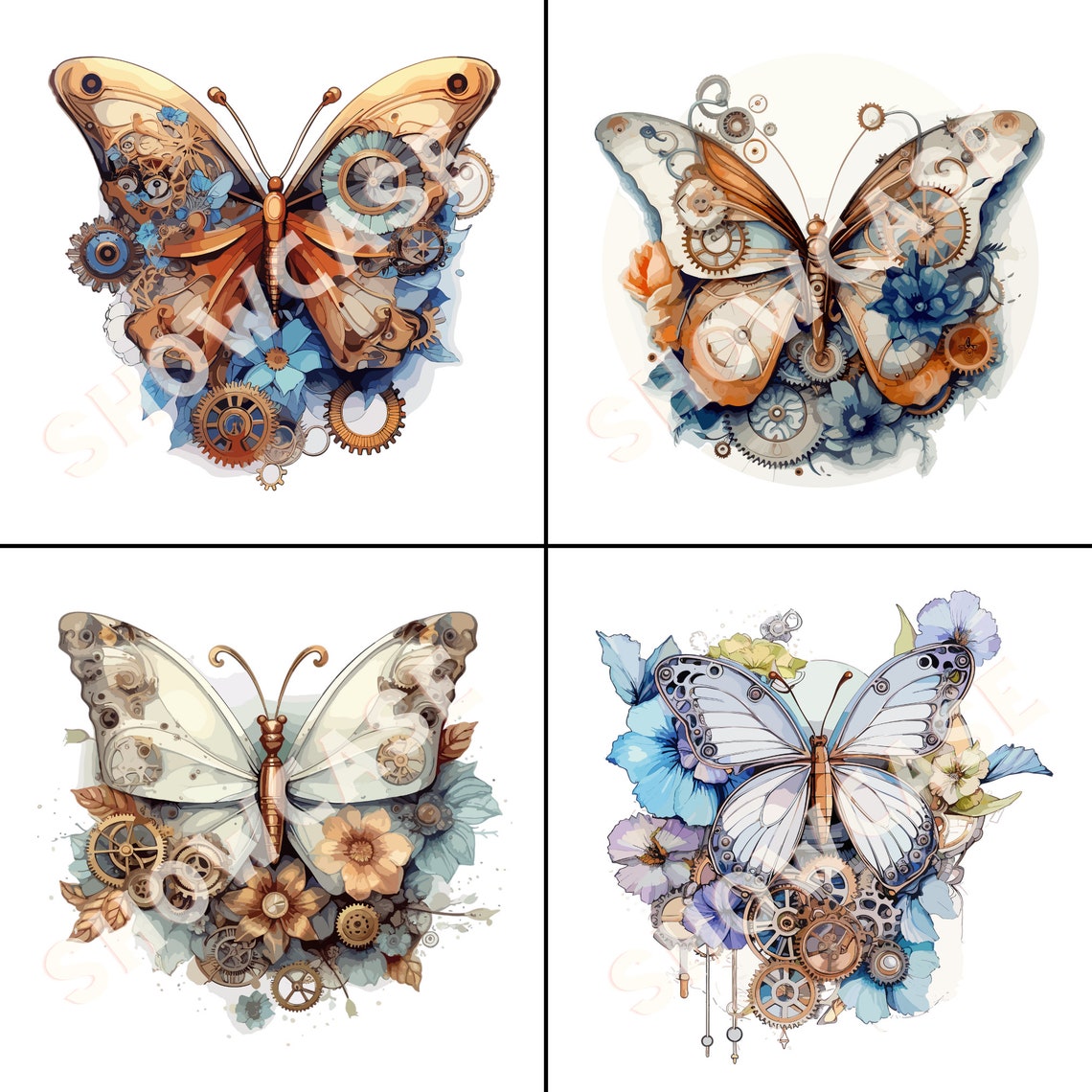 55 Watercolor Steampunk Butterflies Clipart PNG & SVG - Etsy