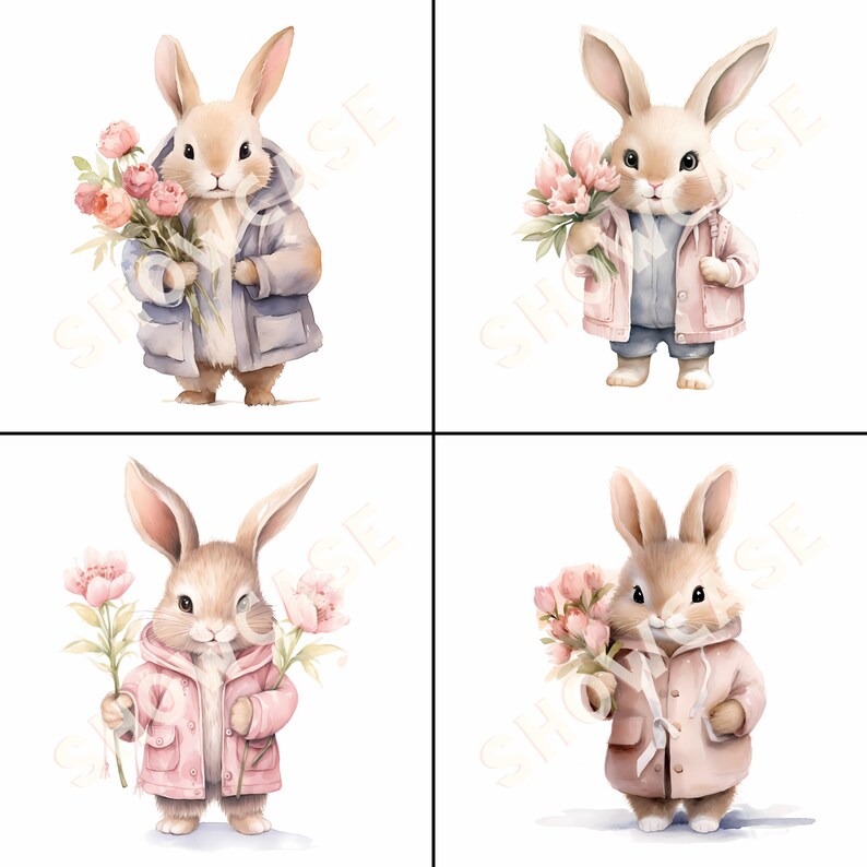 20 Floral Bunny Clipart Bundle PNG & SVG, Nursery Spring Pastel Bundle ...