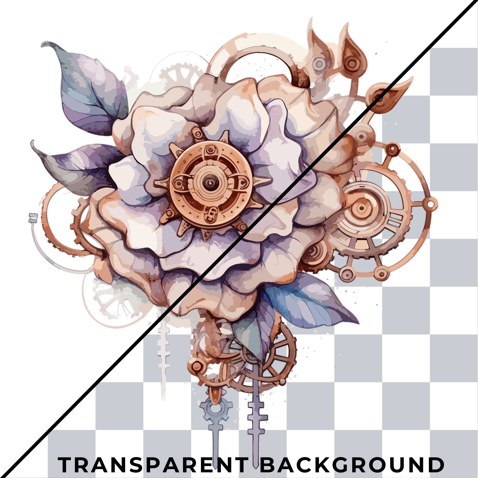 37 Watercolor Steampunk Flowers Clipart PNG & SVG Steampunk - Etsy