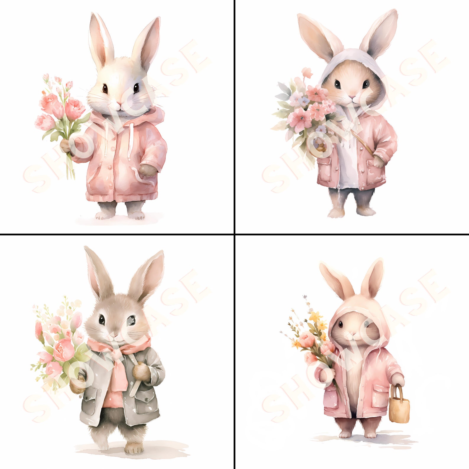 20 Floral Bunny Clipart Bundle PNG & SVG, Nursery Spring Pastel Bundle ...