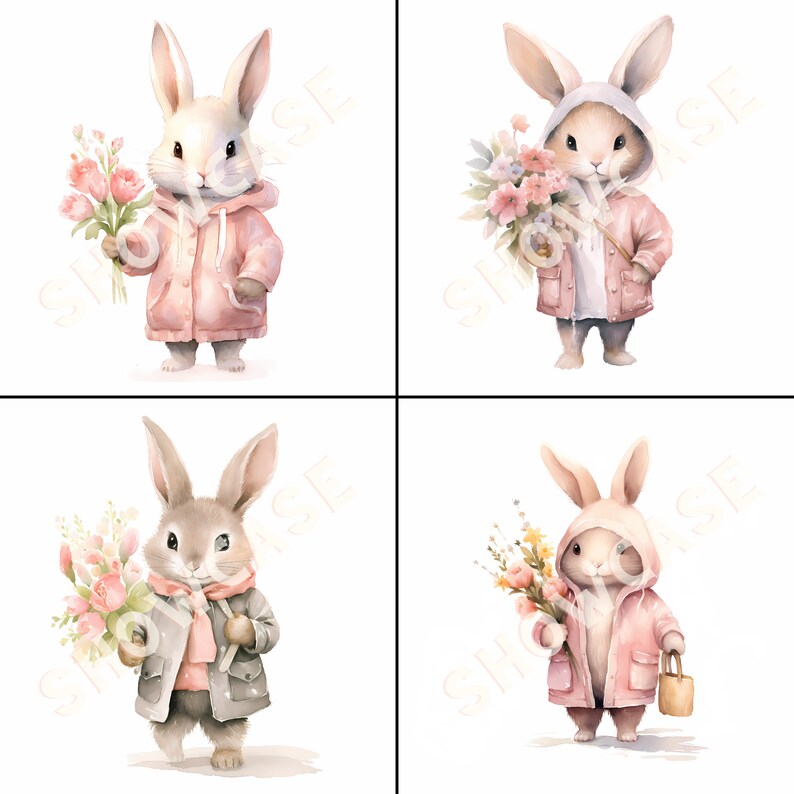 20 Floral Bunny Clipart Bundle PNG & SVG, Nursery Spring Pastel Bundle ...