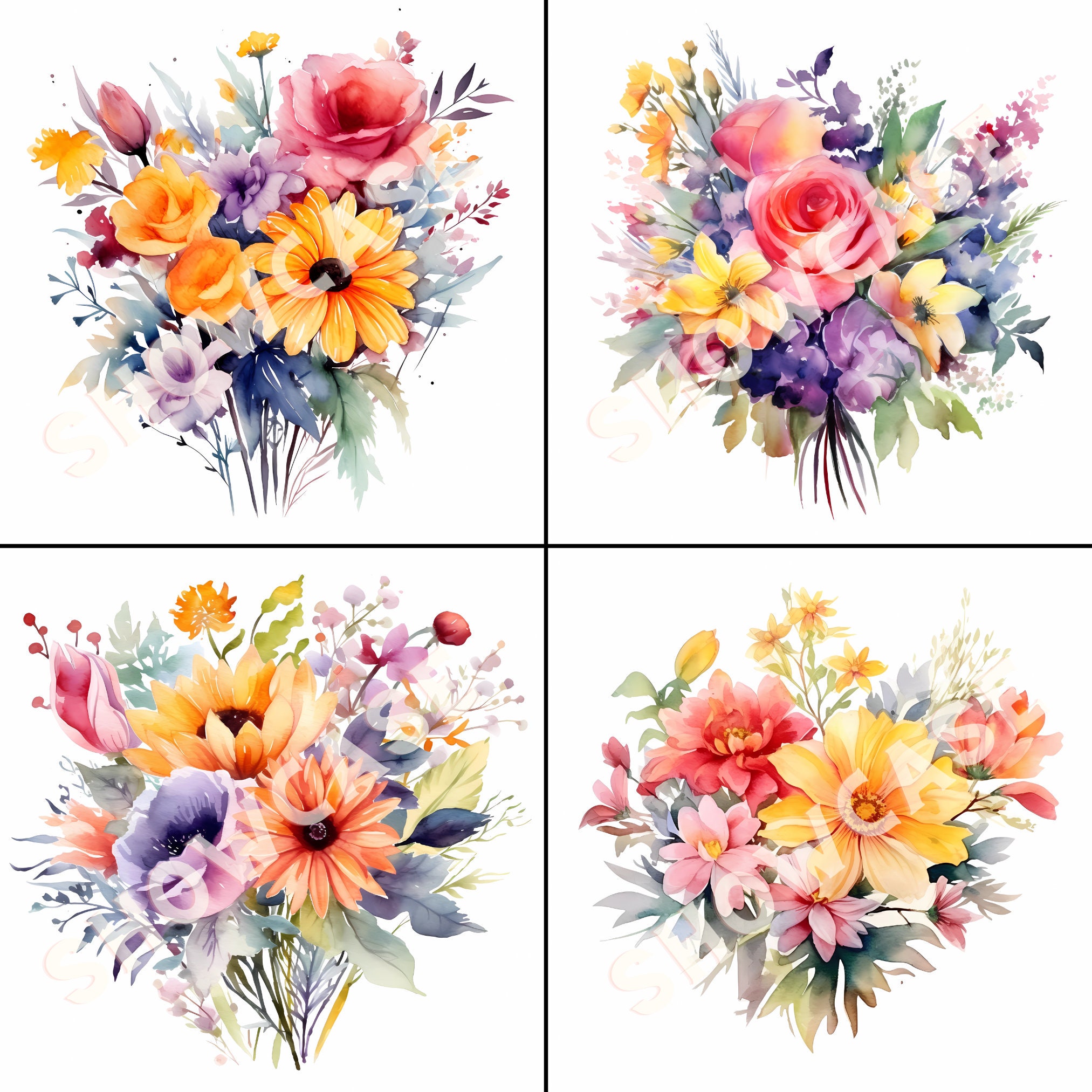 50 Summer Flowers Clipart PNG & SVG Watercolor Floral - Etsy