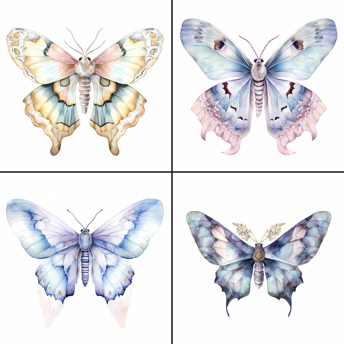 20 Moths PNG & SVG, Watercolor Moth Clipart, Mystical Clipart ...