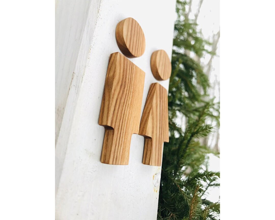 Restroom Sign, Wooden Toilet Sign, Male Female Bathroom Figurines, Oak ...