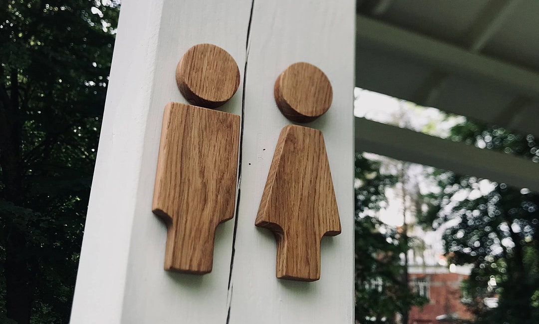 Restroom Sign, Wooden Toilet Sign, Male Female Bathroom Figurines, Oak ...